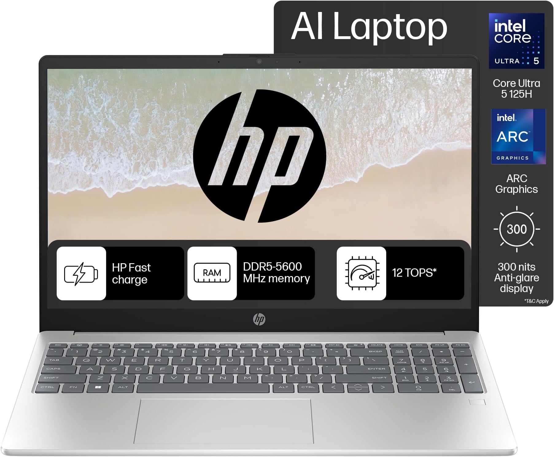 HP 15 AI Laptop, Intel Core Ultra 5 125H, 12 Tops, 8GB DDR5, 512GB SSD ...