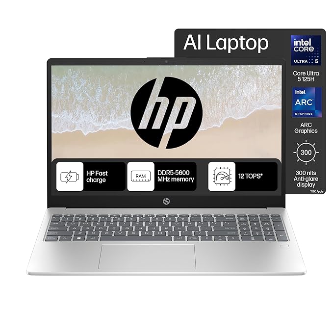 HP 15 AI Laptop, Intel Core Ultra 5 125H, 12 Tops, 16GB DDR5, 512GB SSD ...