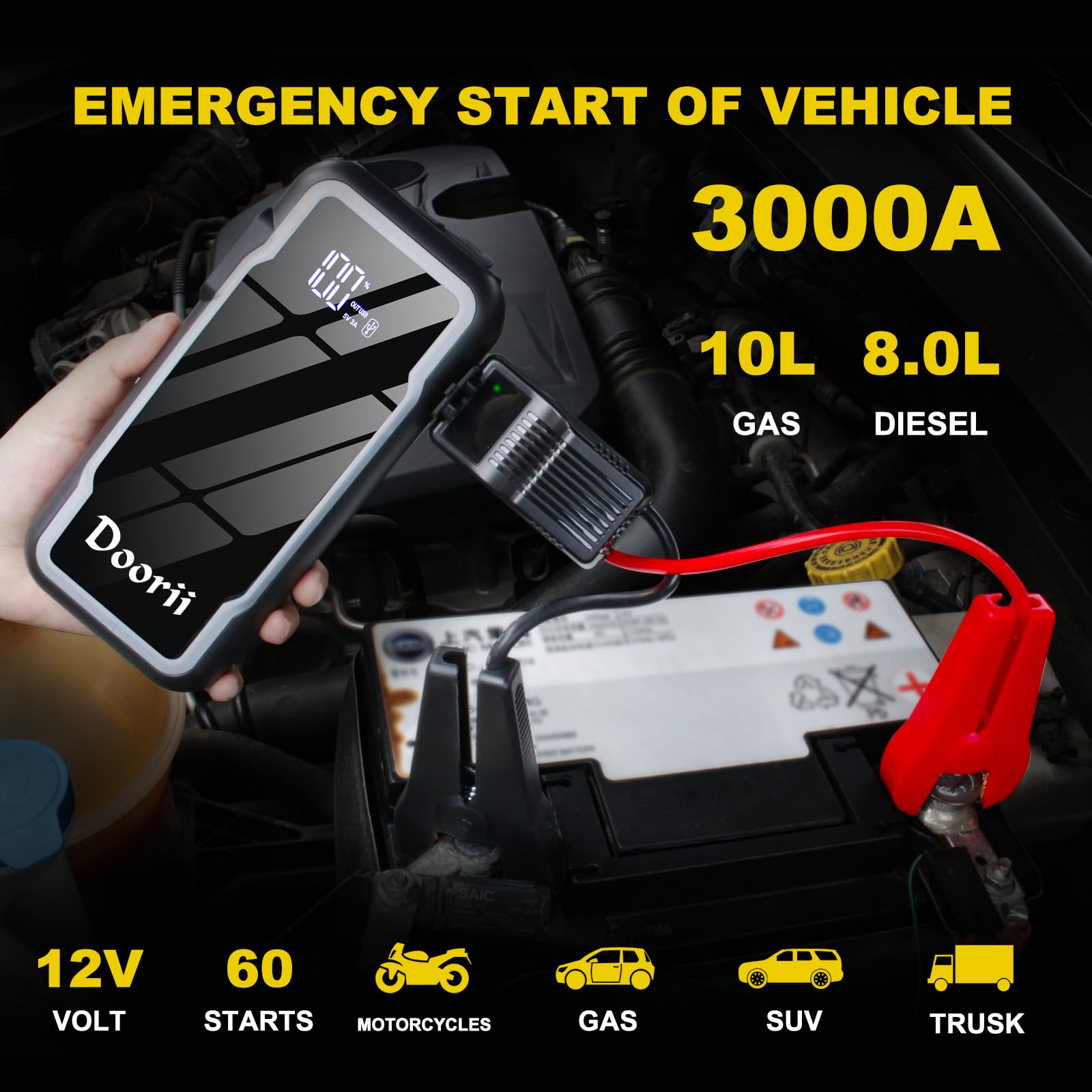 Snapklik.com : Doorii 013 Car Jump Starter, 3000A Jump Starter Battery ...