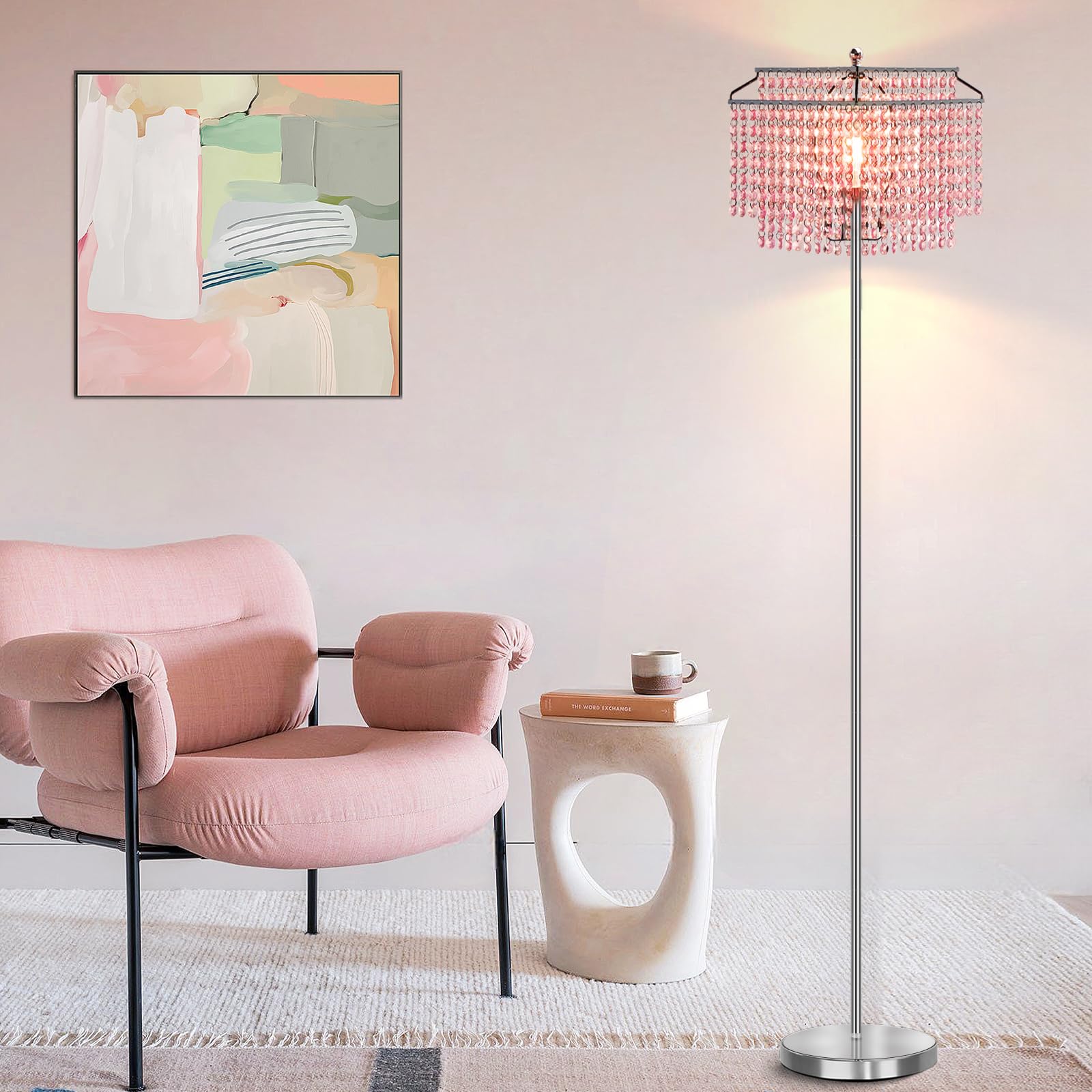 Luvkczc Pink Crystal Floor Lamp, Modern Standing Lamps with Double ...