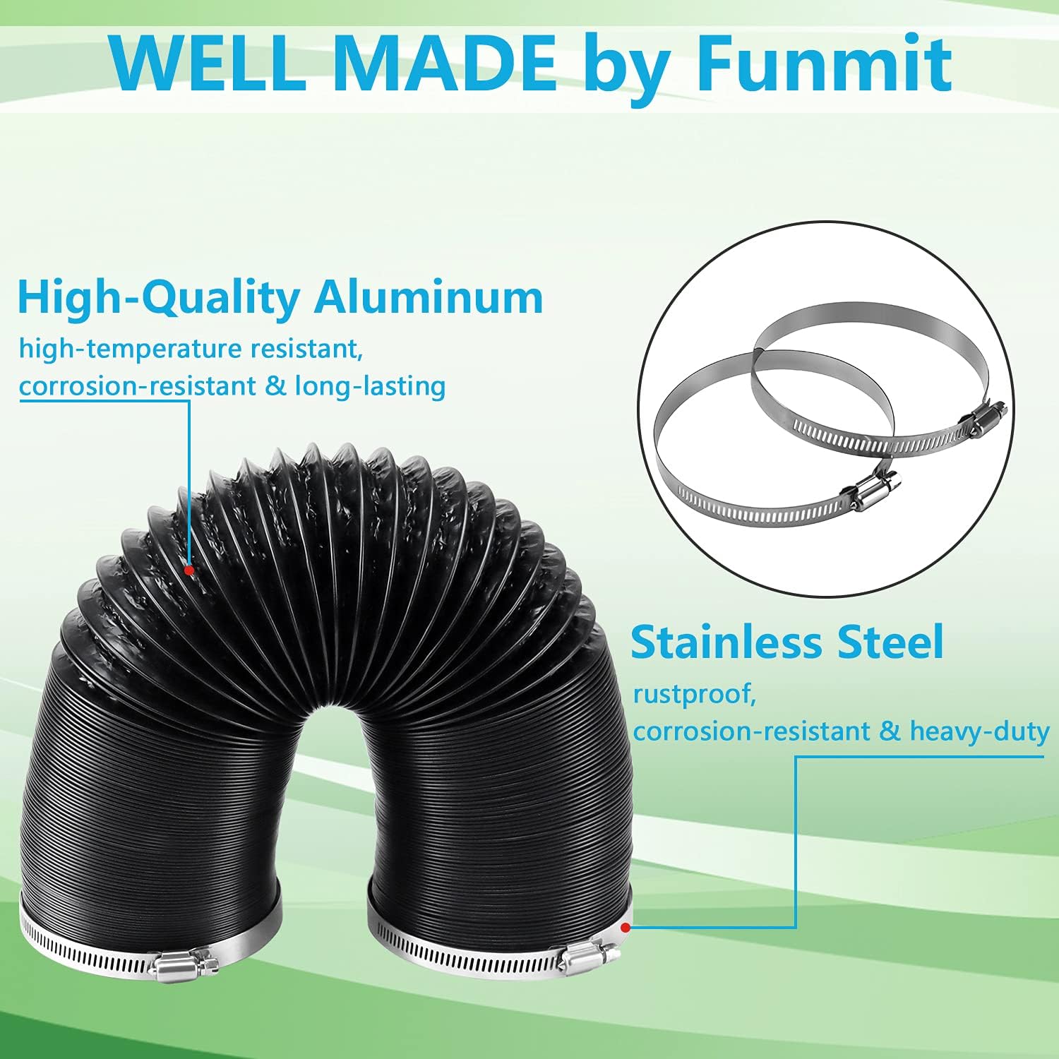 Universal 4x10 ft Aluminum Foil Dryer Vent Hose Kit with 2 Stainless ...