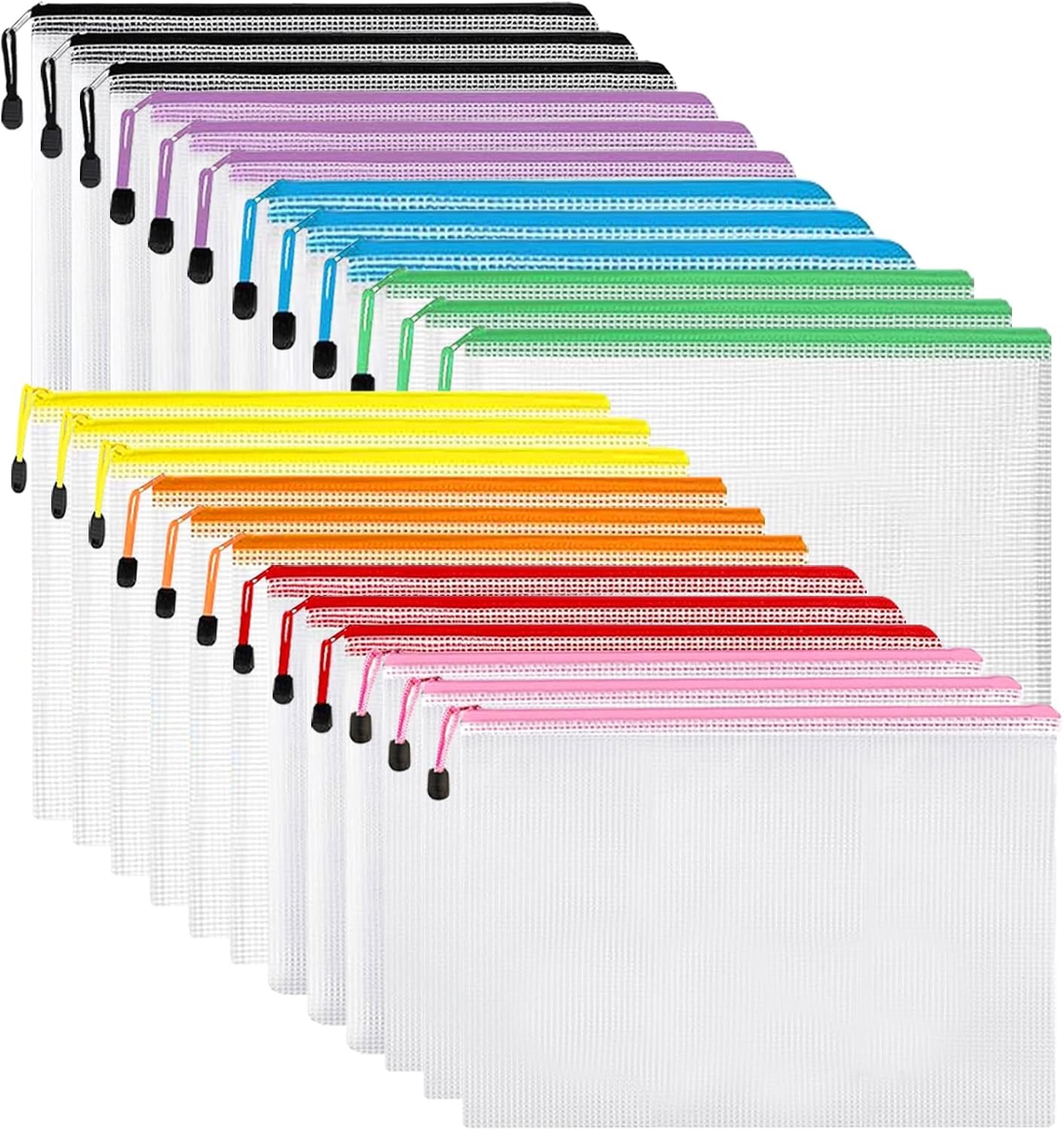 Amazon.com : 24 PCS Mesh Zipper Pouches Bags 8 Colors A4 Size Mesh Bags ...