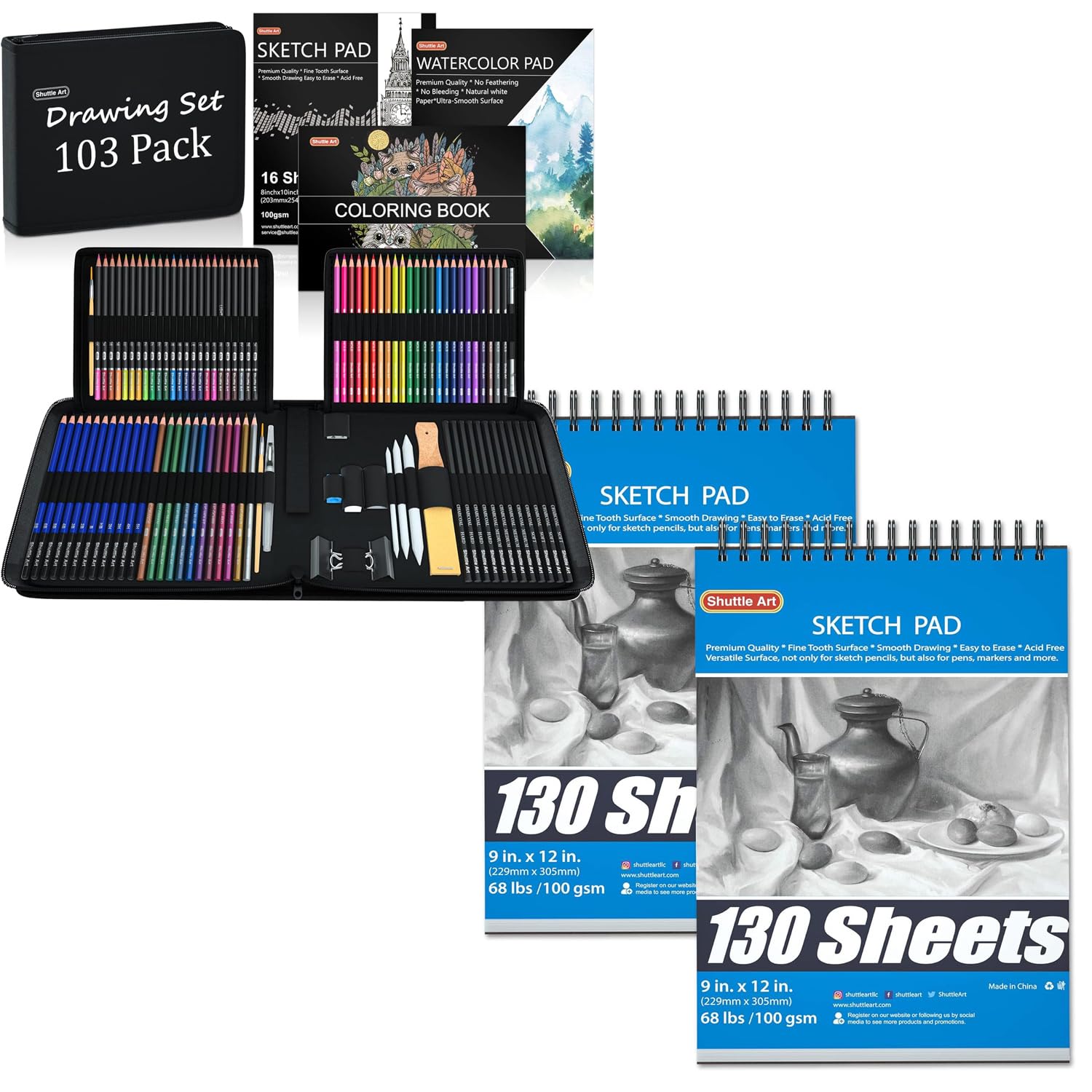 Amazon.com: Shuttle Art Drawing Kit and Sketch Pad Bundle, Set of 103 ...