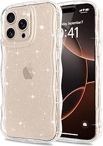Amazon.com: Pepmune for iPhone 16 Pro Max Case Clear, Cute Sparkly Bling Glitter Curly Wave ...