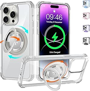 Amazon.com: WPCase Clear Case for iPhone 14 Pro Max Case with Magnetic 360 Rotatable Ring Stand ...