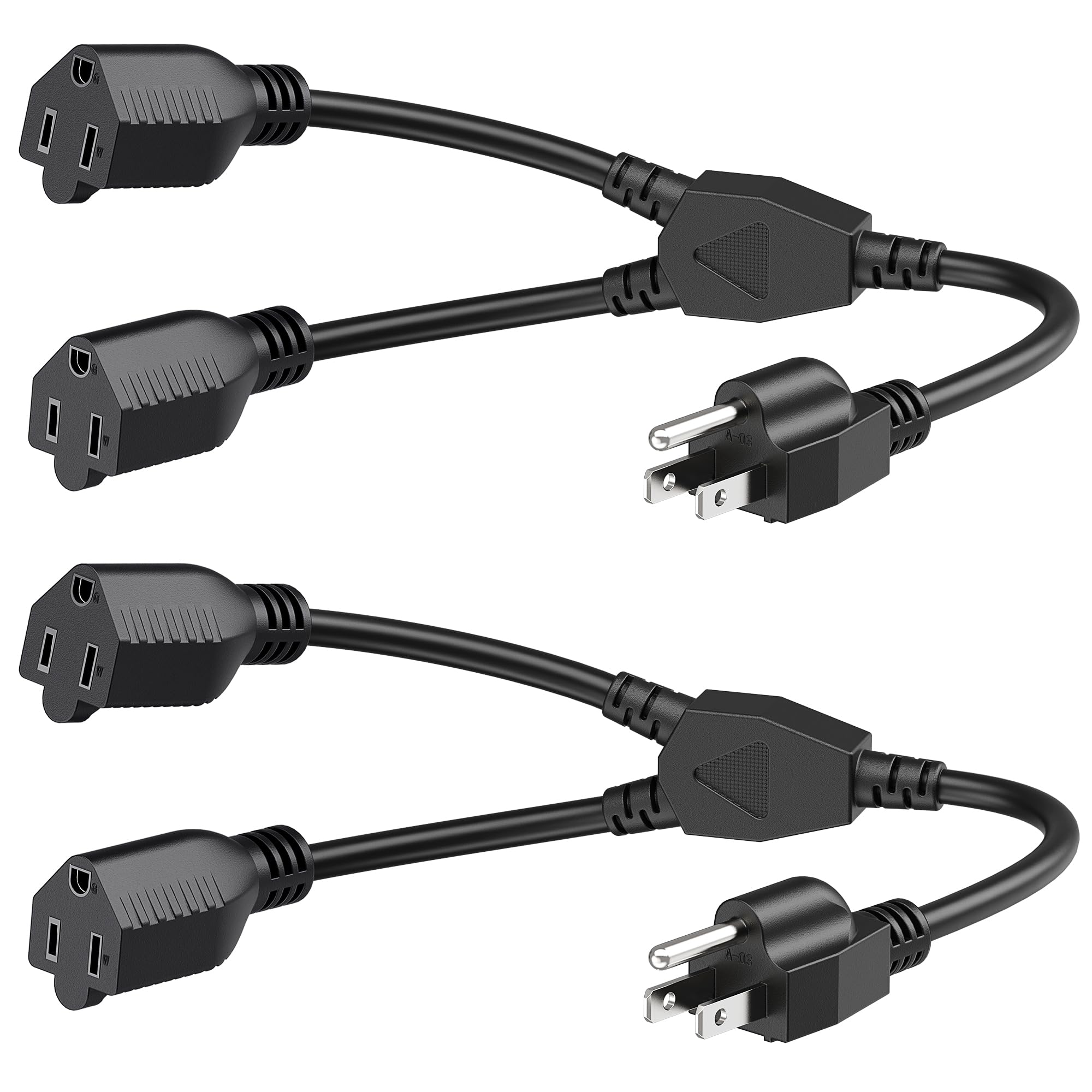 Amazon.com: Cable Matters 2-Pack 2 Outlet Power Splitter Cord 1.2 ft ...