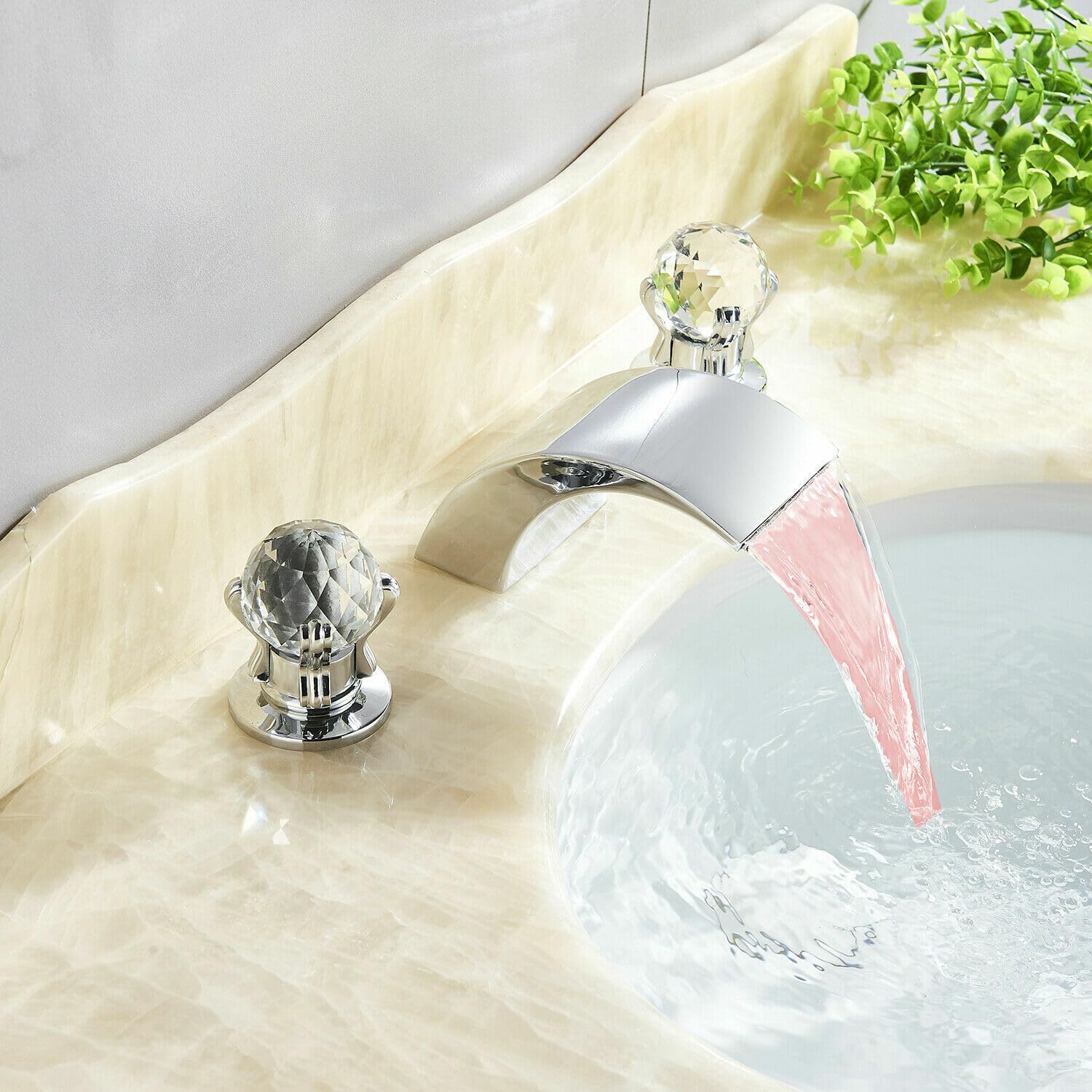 MOSSON LED Bathroom Faucet Brass Bathroom Sink Faucet 3 Hole 8 Inch ...