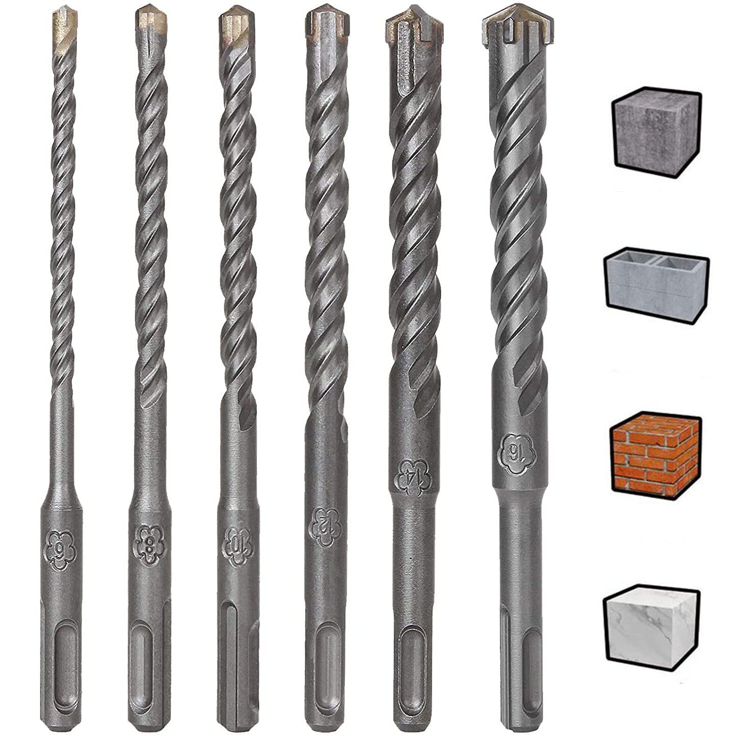 Amazon.com: SDS-Plus Masonry Concrete Drill Bit - 6Pcs 6 inch SDS+ ...