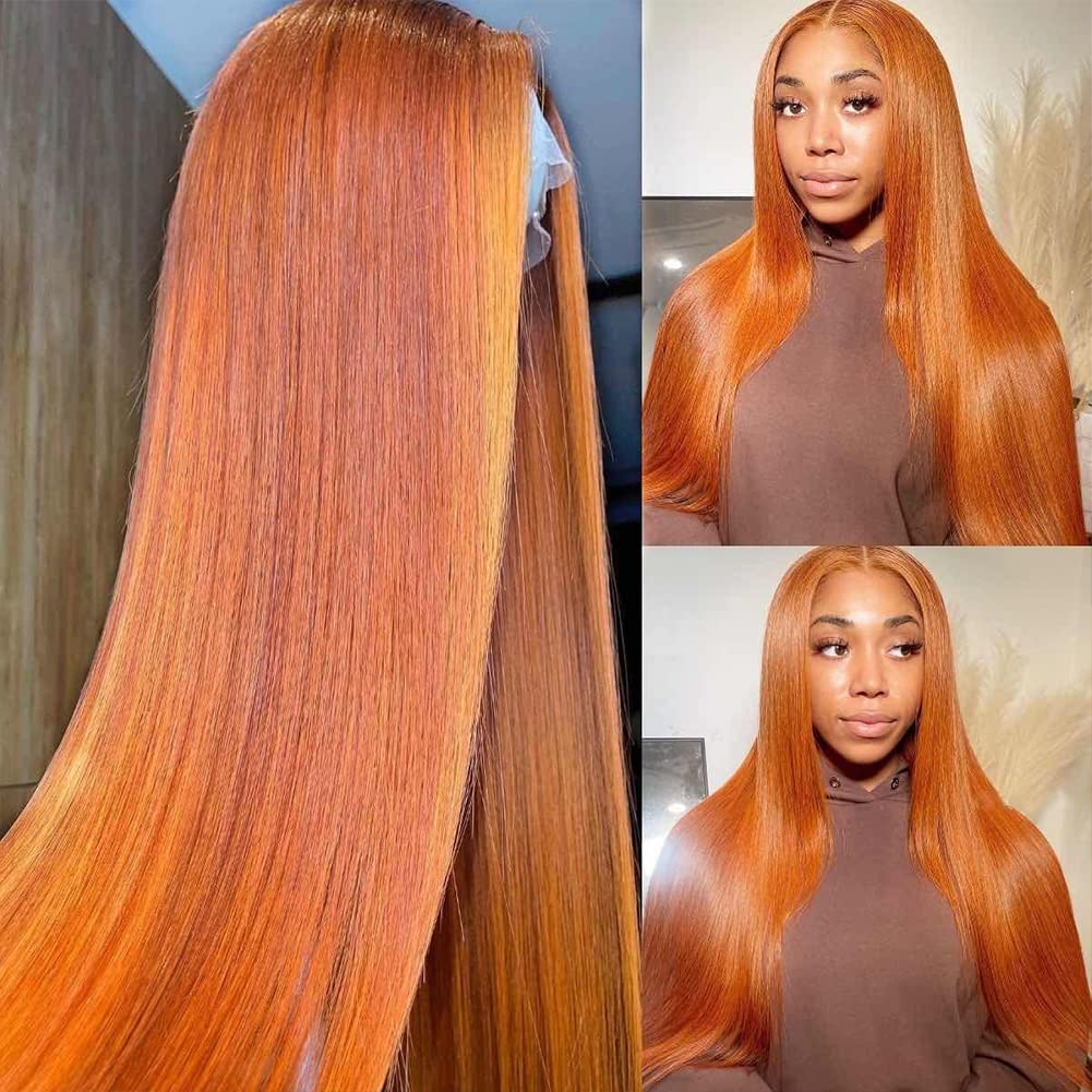 Amazon.com: Hermosa 13x4 Ginger Orange Straight Lace Front Wigs Human ...