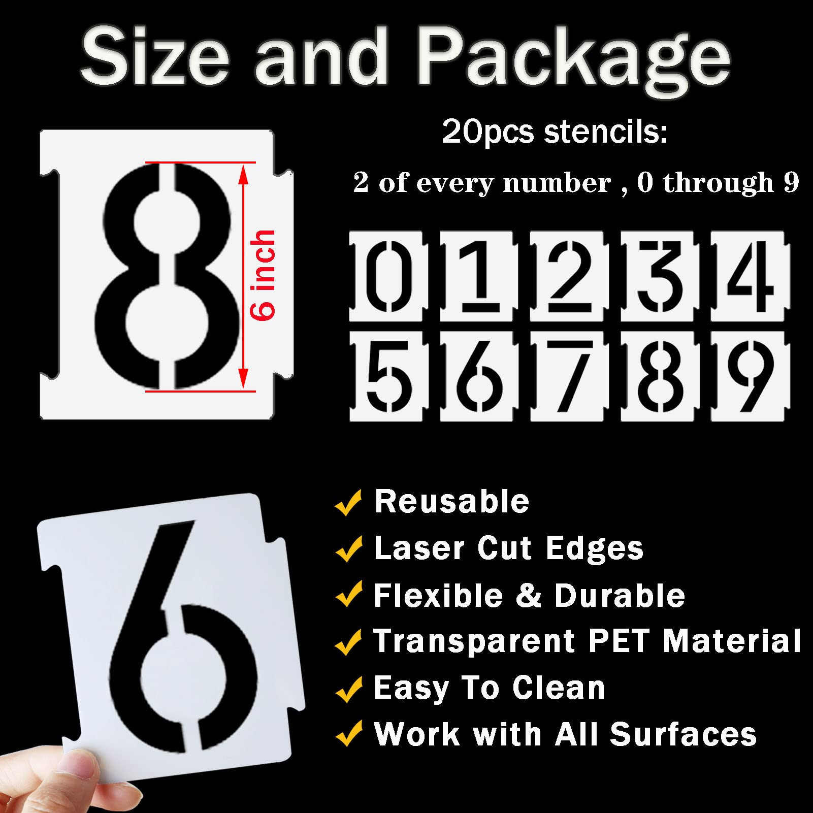 Snapklik.com : YEAJON 6 Inch Curb Stencil Kit 0-9 Address Number Stencils