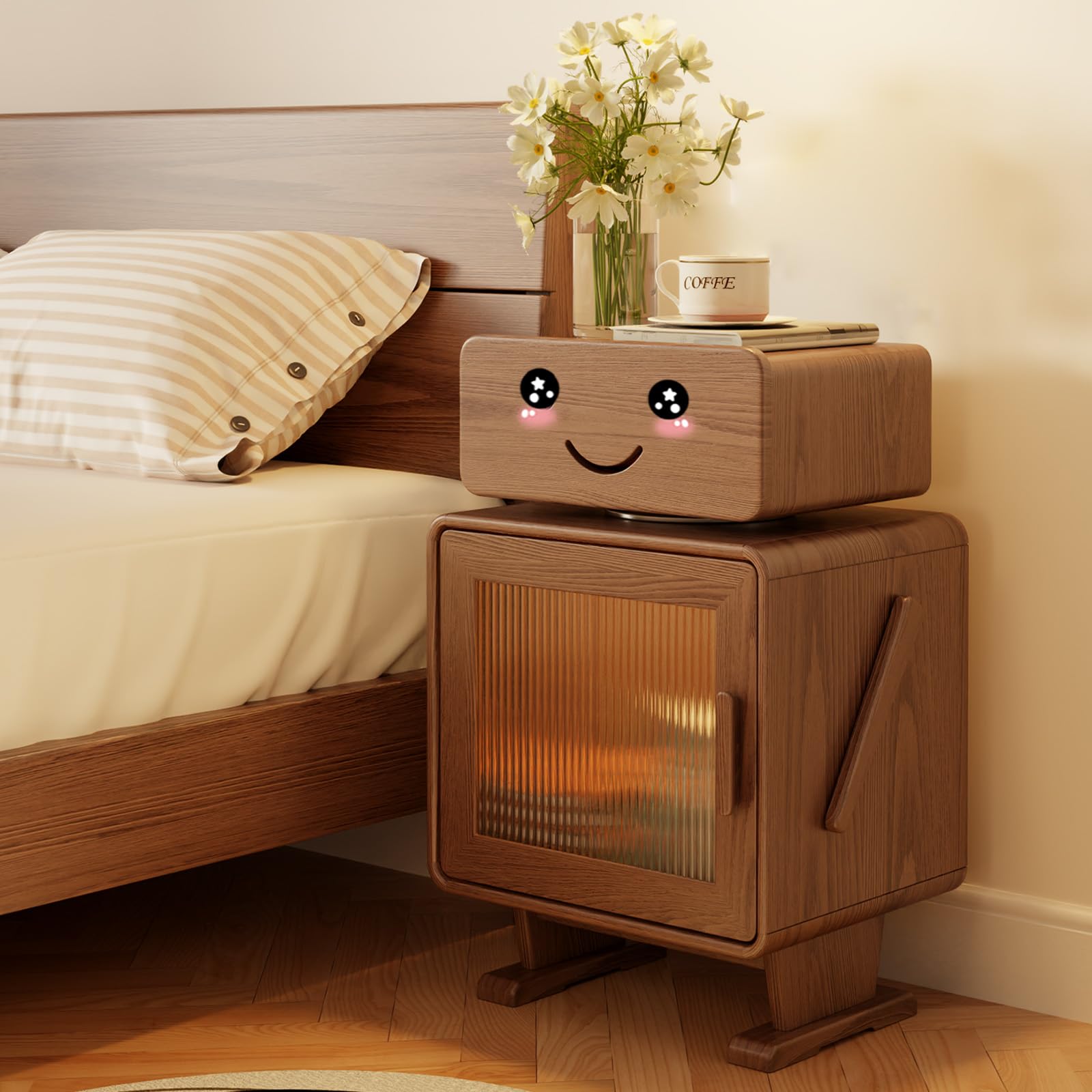 Amazon.com: KASLANDI Robot Solid Wood Nightstand, Led Nightstand with ...