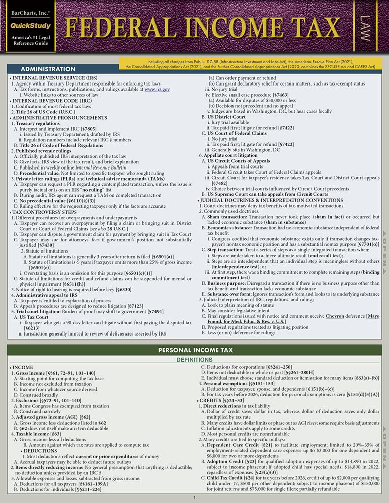 Federal Income Tax: a Quickstudy Laminated Law Guide (BAR Exam ...