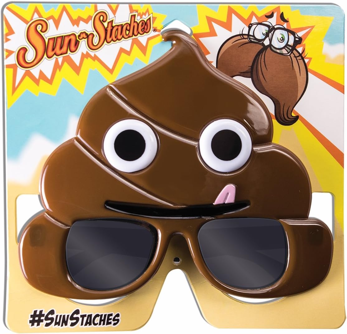 Amazon.com: Sun-Staches Poop Emoji Sunglasses, Costume Accessory, Funny ...