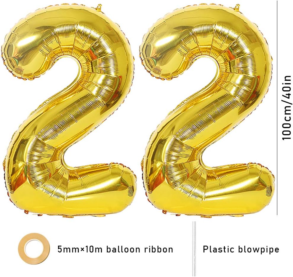 Ceqiny 40 Inch 22nd Number Balloon Mylar Balloon Giant Balloon Alphabet ...