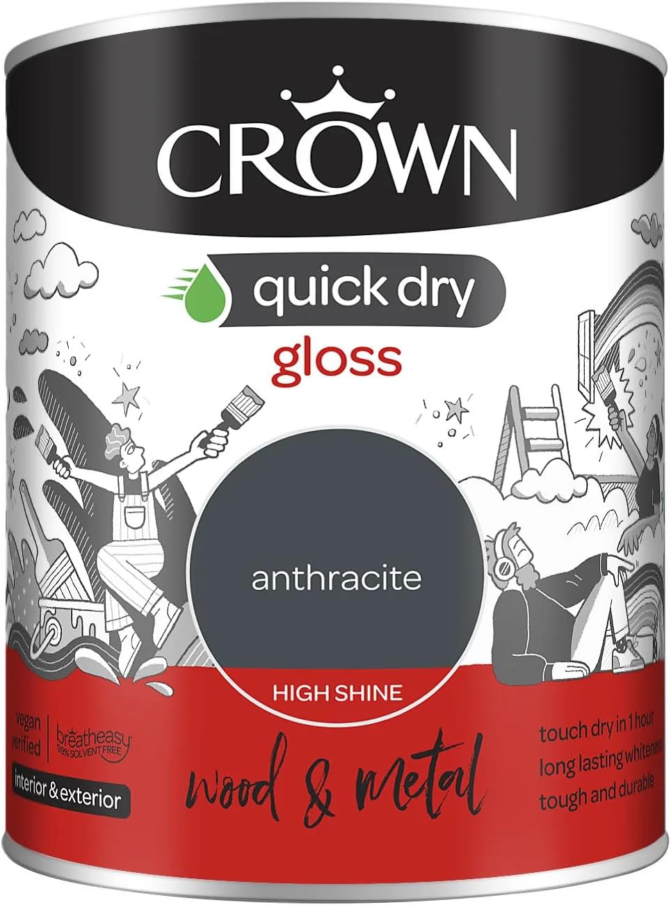 Crown Quick Dry Gloss Paint Athracite Grey 750ml, Wood, Metal, Int/Ext ...