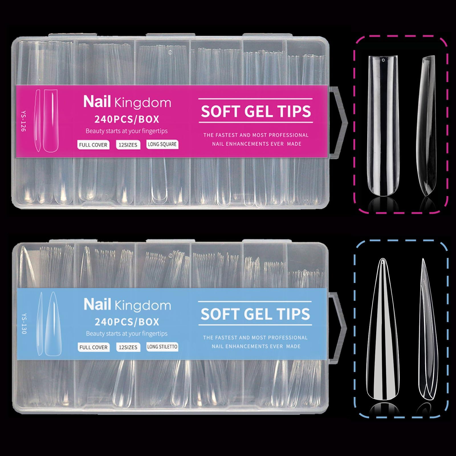 Amazon.com: HWHUNO 5XL Extra Long Tapered Square Full Cover Nail Tips ...