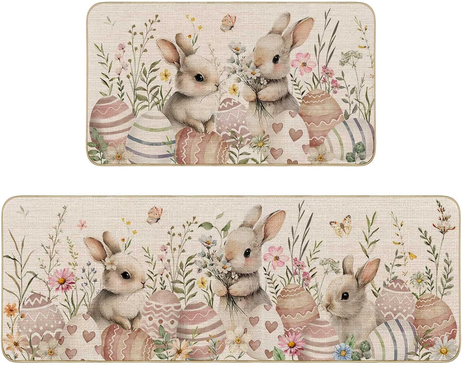 Amazon.com: Mocsicka Easter Bunny Kitchen Rugs Set of 2, Cute Rabbit ...