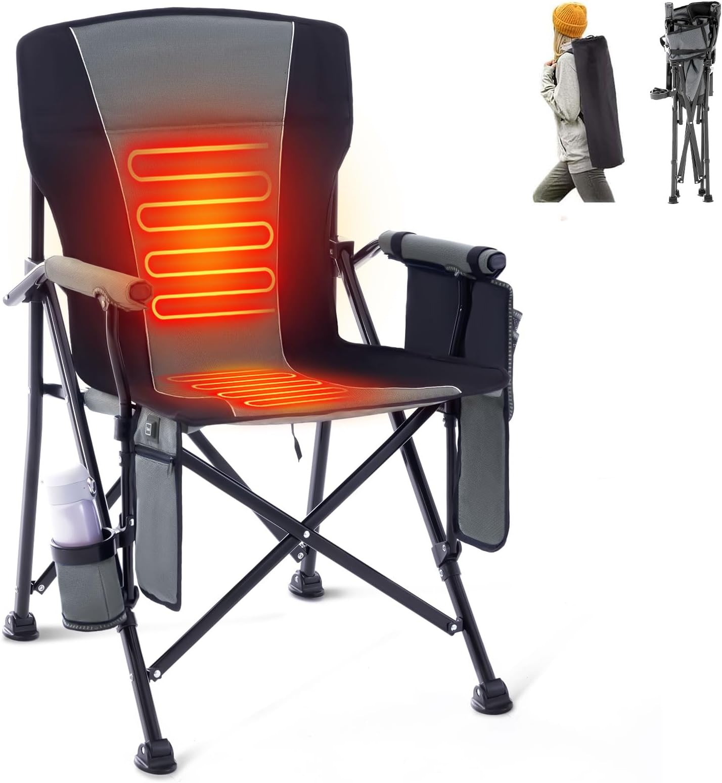 Amazon.com : Docusvect Heated Camping Chair with Cooler, Heats Back and ...