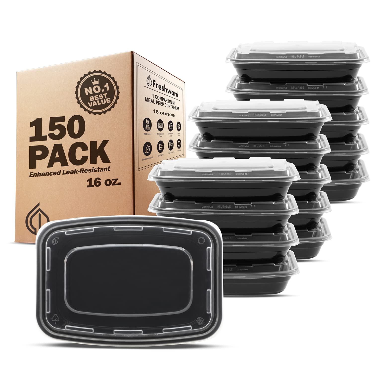 Amazon.com: Freshware Meal Prep Containers [150 Pack] 1 Compartment ...