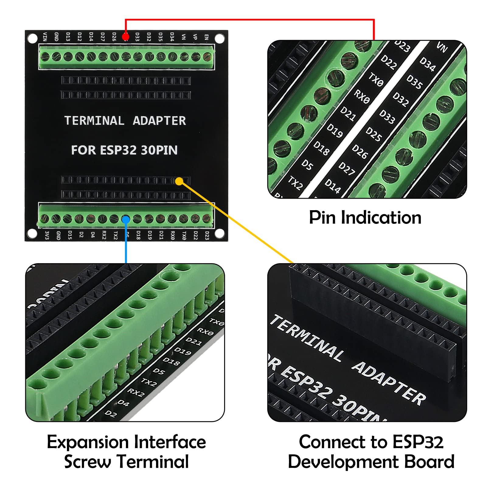 Snapklik.com : AITIAO 2PCS ESP32 Breakout Board 30Pin GPIO 1 Into 2 Compatible