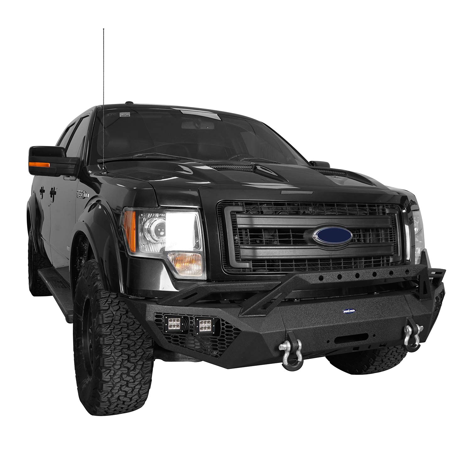 Hooke Road F150 Full Width Steel Front Bumper w/Bull Bar and Winch ...