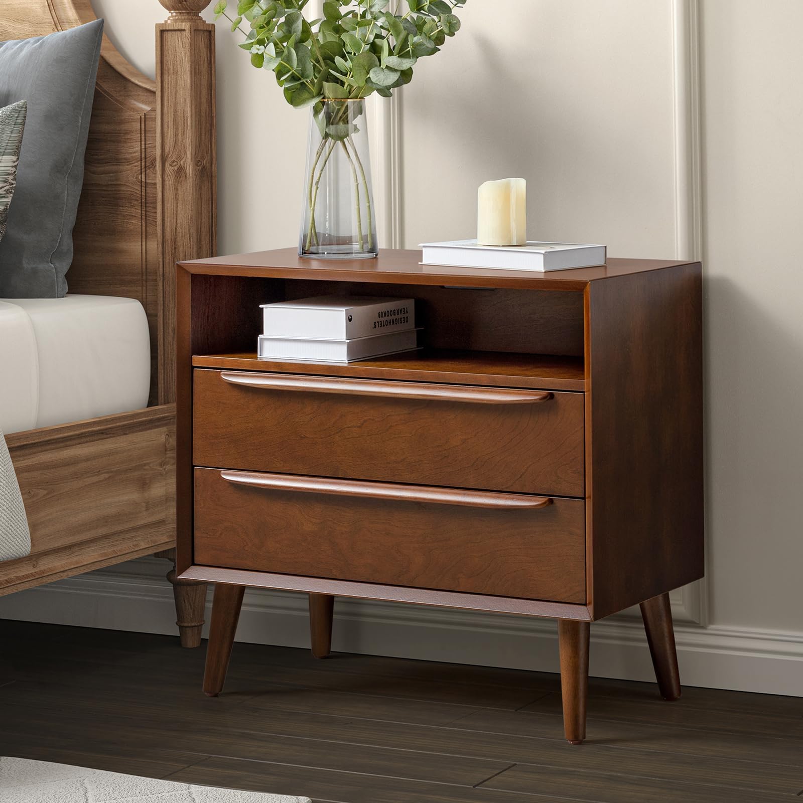 Amazon.com: HULALA HOME Nightstand, Mid-Century Modern 2 Drawer and ...