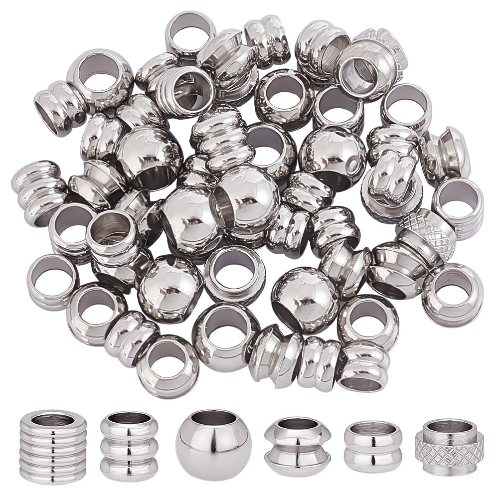 Amazon.com: PH PandaHall 100pcs 6 Style Stainless Steel Column Beads ...