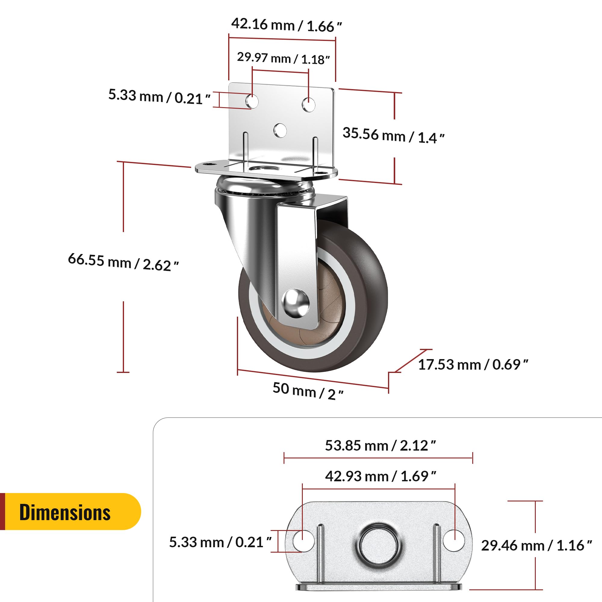 Snapklik.com : HOLKIE 2 Inch Side Mount Casters Set Of 4 Supporting Up ...