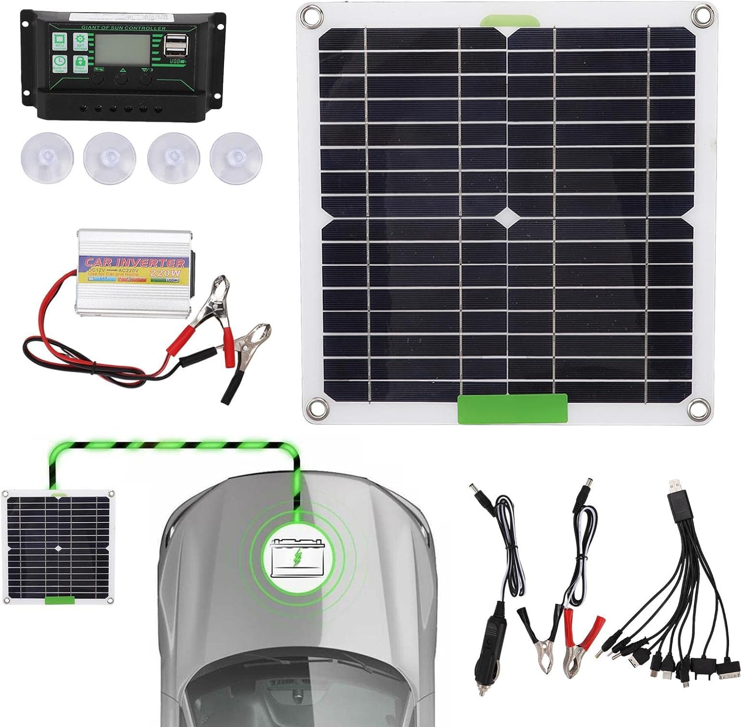 Solar Power Complete Kit,220W Converter Inverter 50W Solar Panel ...