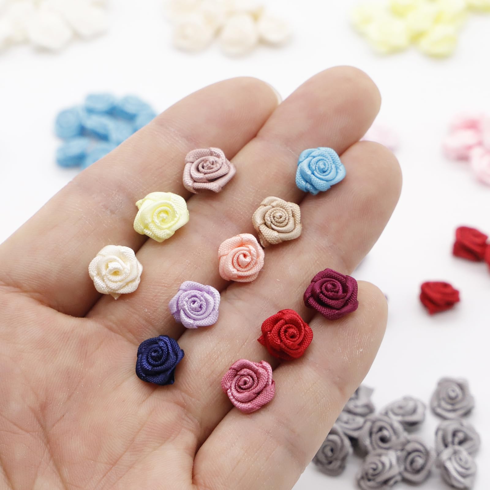 Amazon.com: 1cm / 0.39" Premium Very Tiny Satin Ribbon Rose Flowers ...