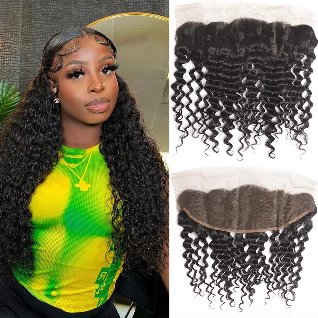 Amazon.com : 13x4 Ear to Ear Lace Frontal Closure Deep Wave 10 inch ...