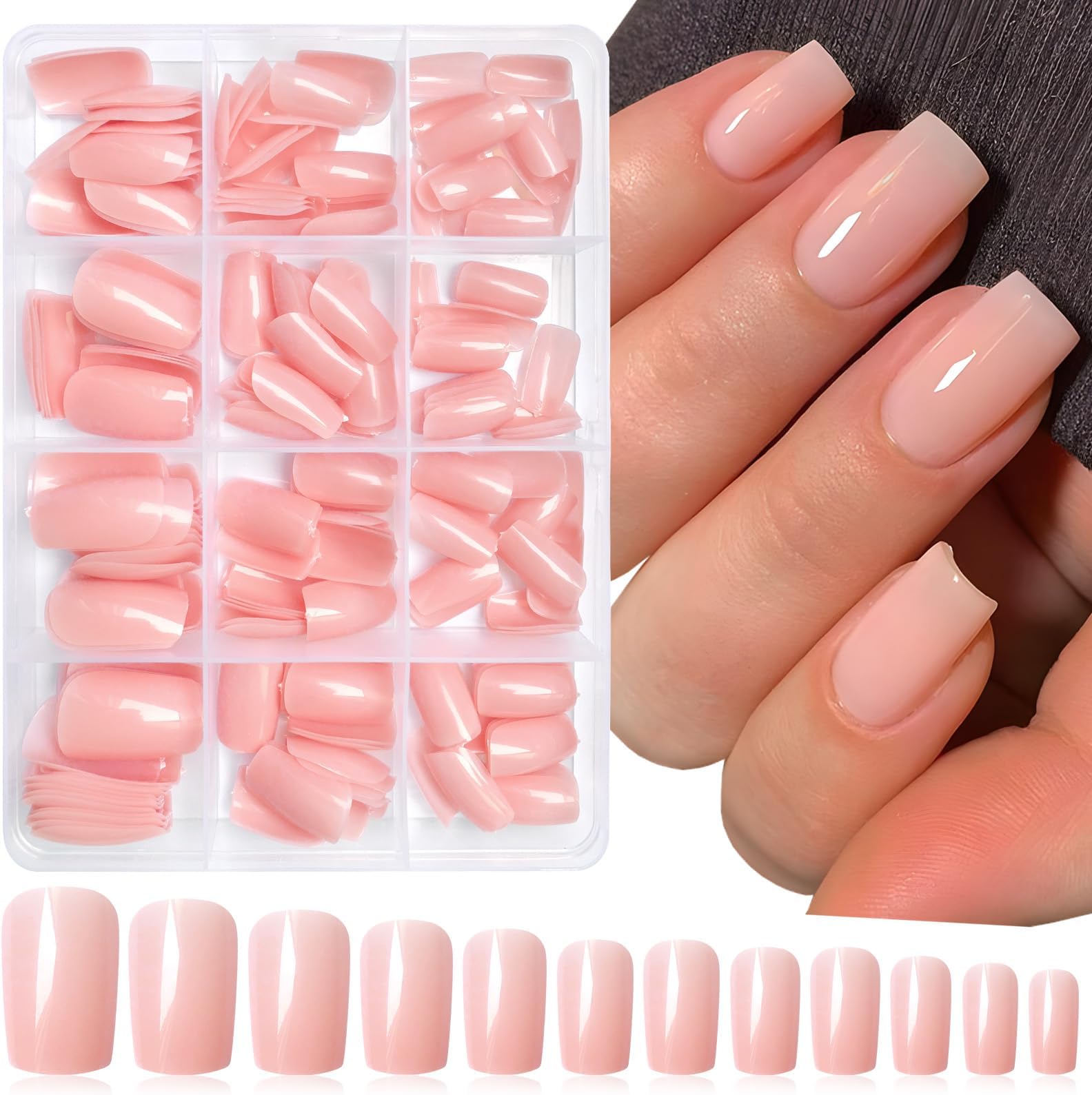 Amazon.com: LoveOurHome 240pc Nude Pink Press on Nails Medium Square ...