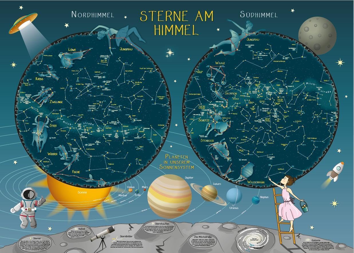 Sterne am Himmel: Sternenkarte für Kinder: Wandkarte 100 cm x 70 cm ...
