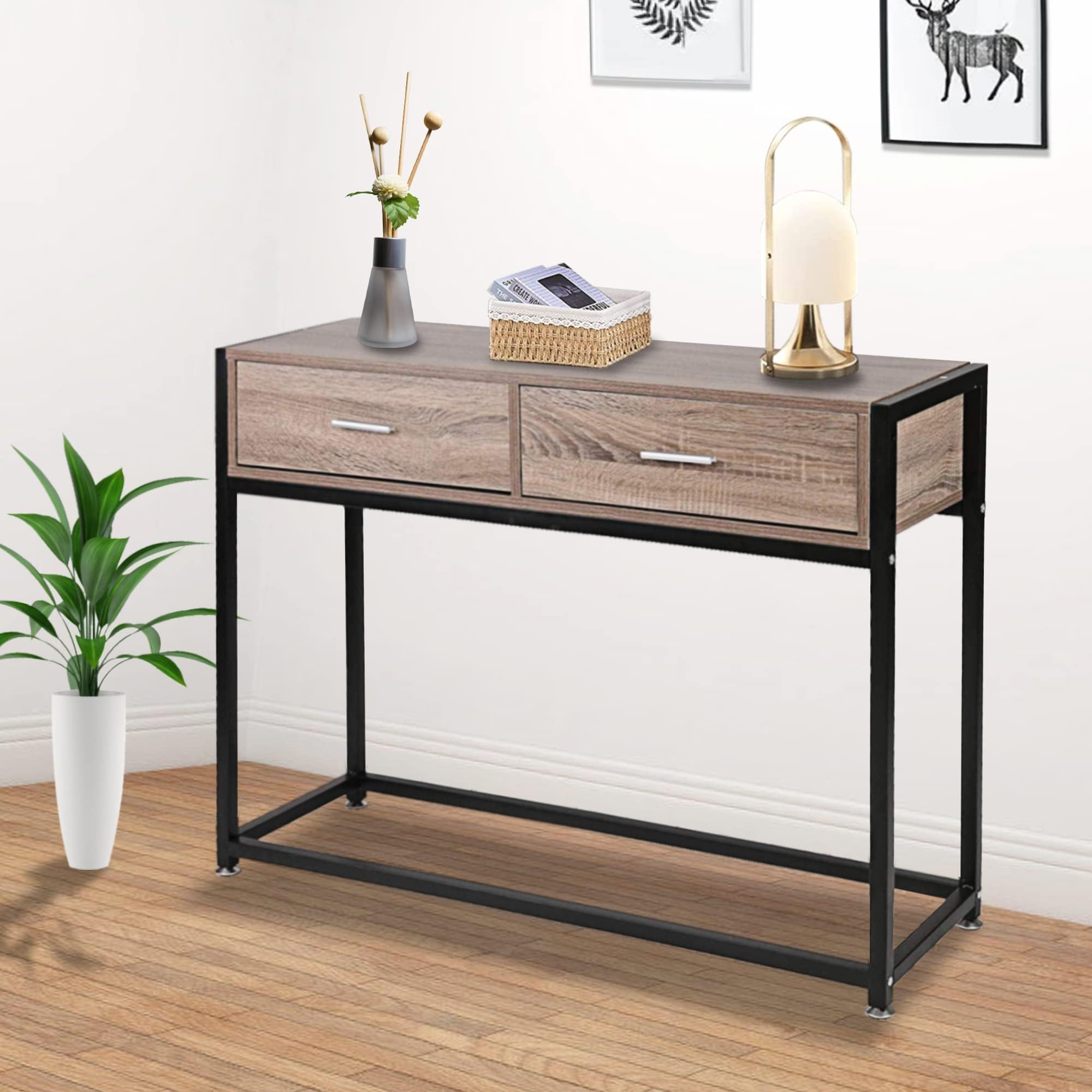 Amazon.com: SAYGOER Black Half Moon Console Table 2 Tier Narrow ...