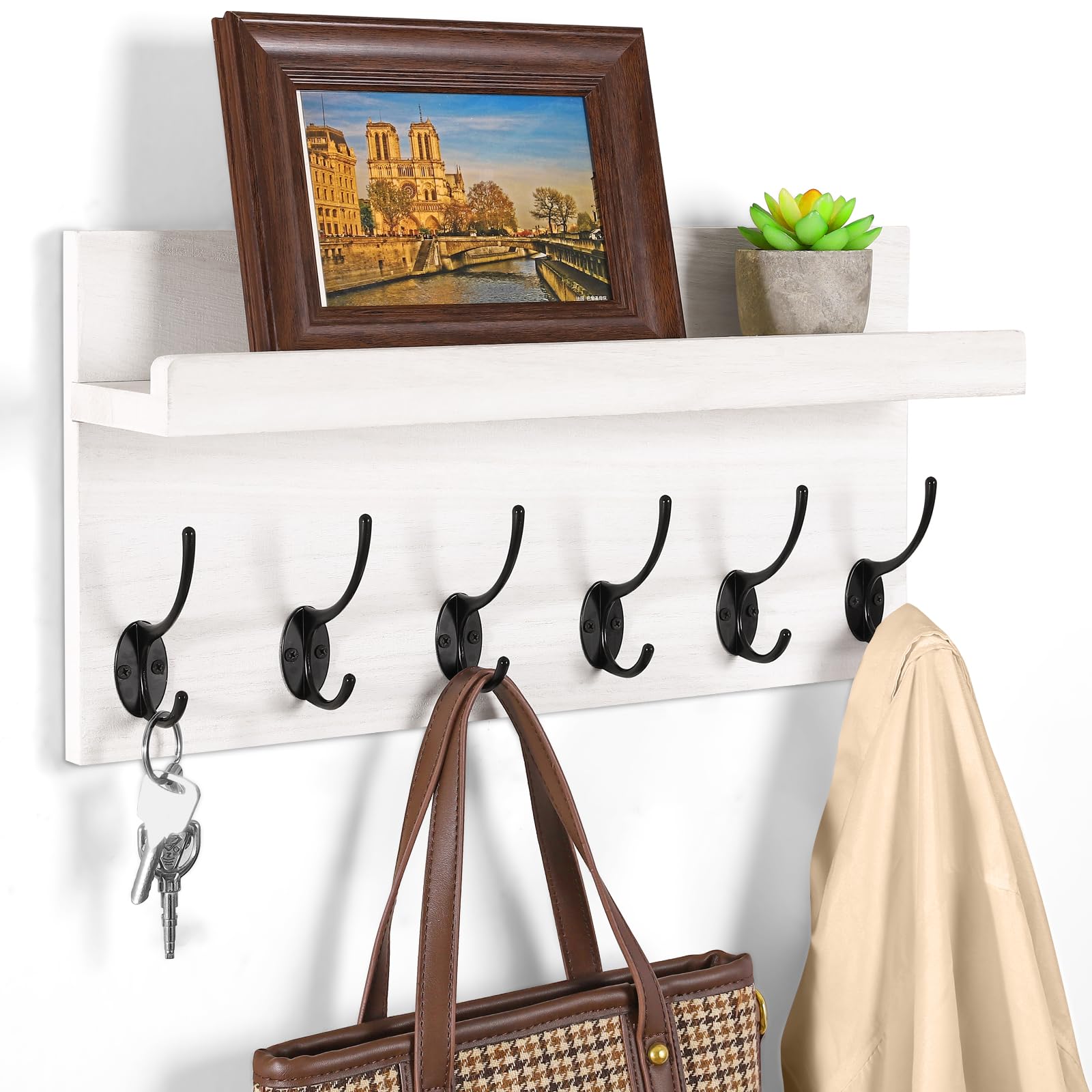 Amazon.com: HRONRAD Shelf with Hooks, Coat Rack Wall Mount with 6 ...
