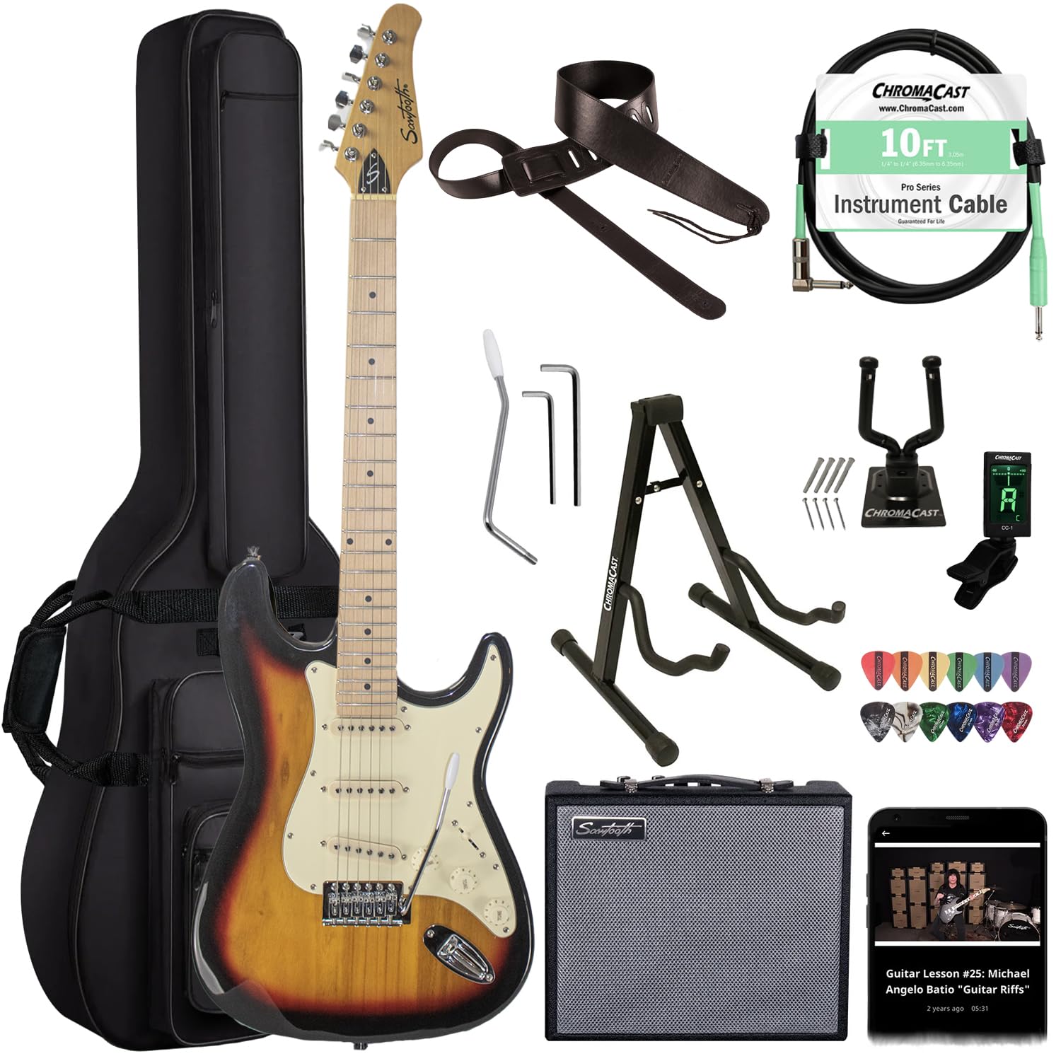 Sawtooth ES Series Electric Guitar with Accessories, Sunburst with ...