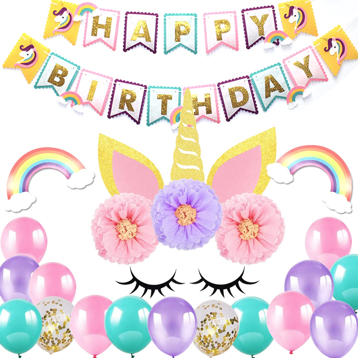 Buy Unicorn Birthday Decorations Supplies Kit for Girls, Hombae Unicorn ...