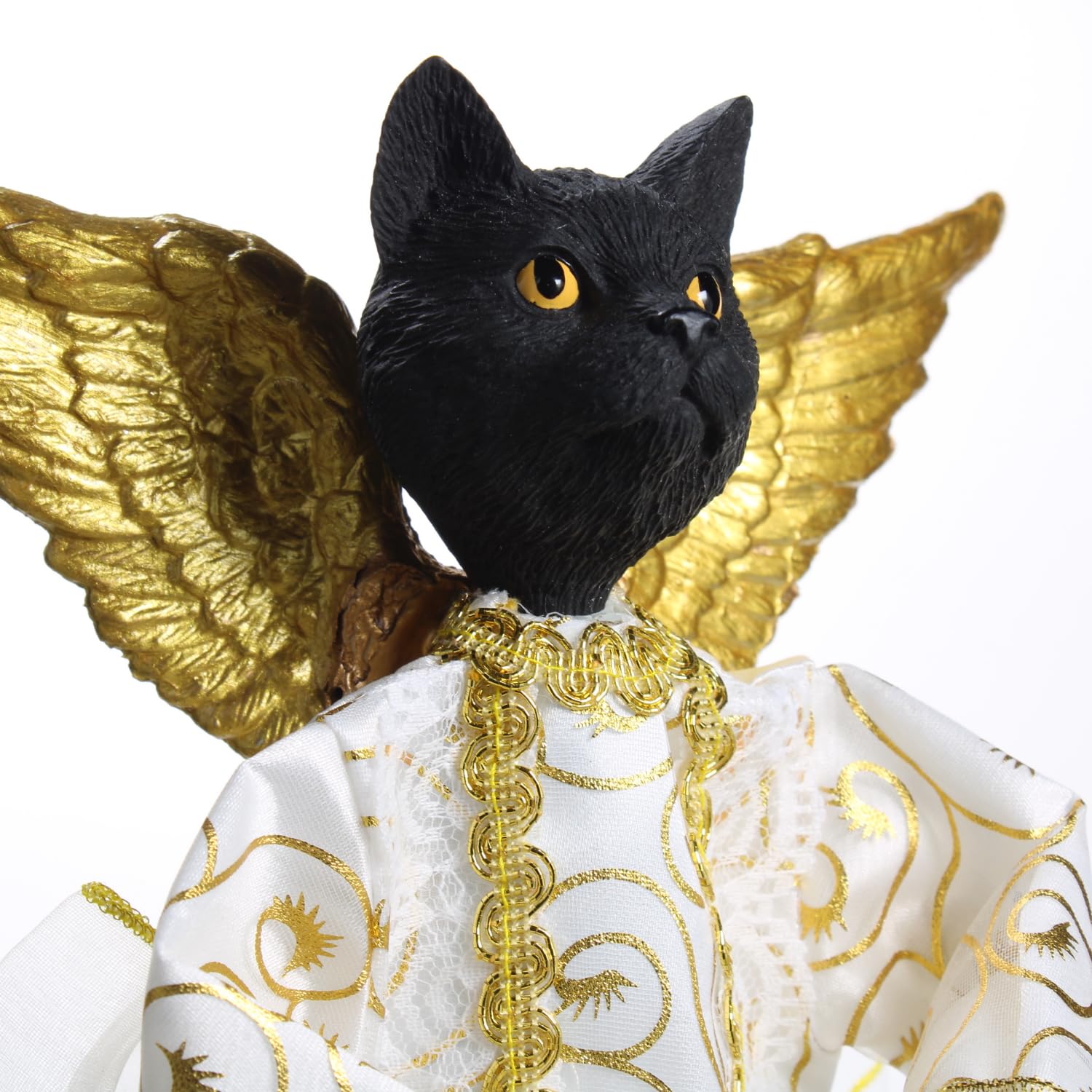 Amazon.com: Shorthaired Tabby Cat (Black) Angel Tree Topper - White ...