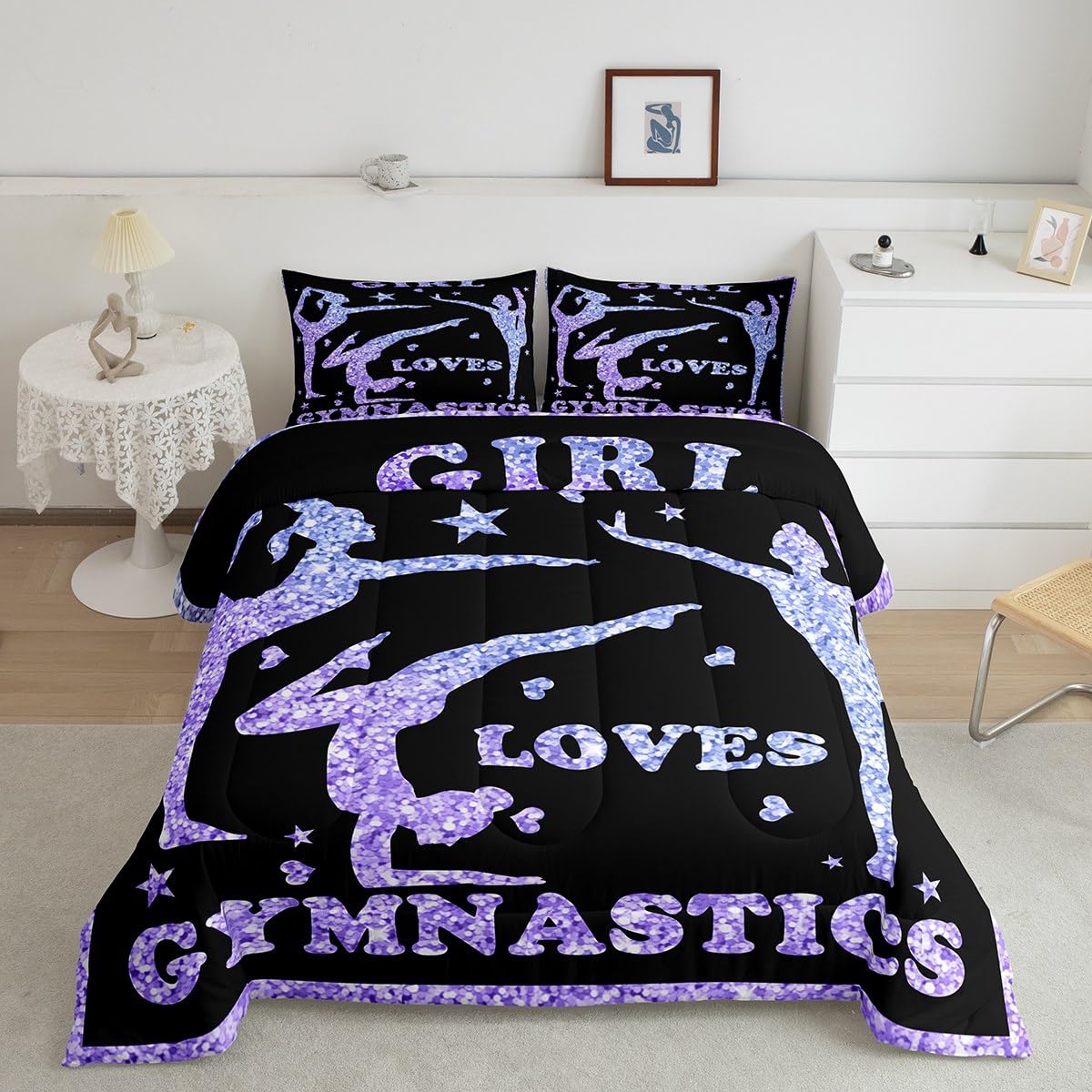 Amazon.com: Gymnastics Comforter Set Girls Gymnastics Lovers Bedding ...