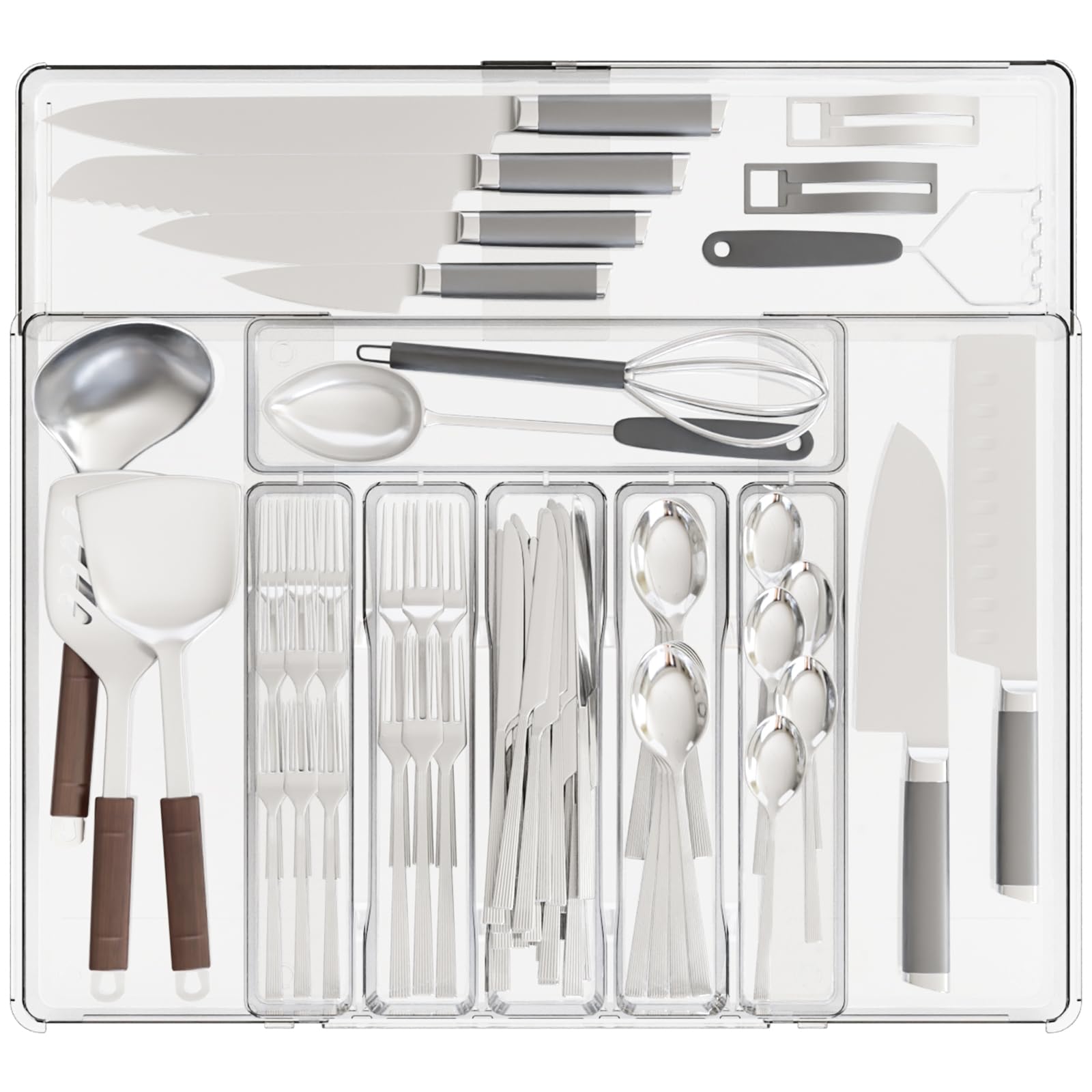 Amazon.com: Clear Expandable Silverware Organizers for Kitchen Drawers ...