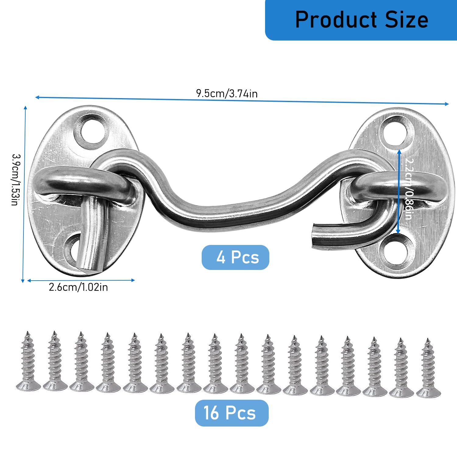 Snapklik.com : CUKAYO 4 Pack 3" Hook And Eye Gate Latch, Stainless ...