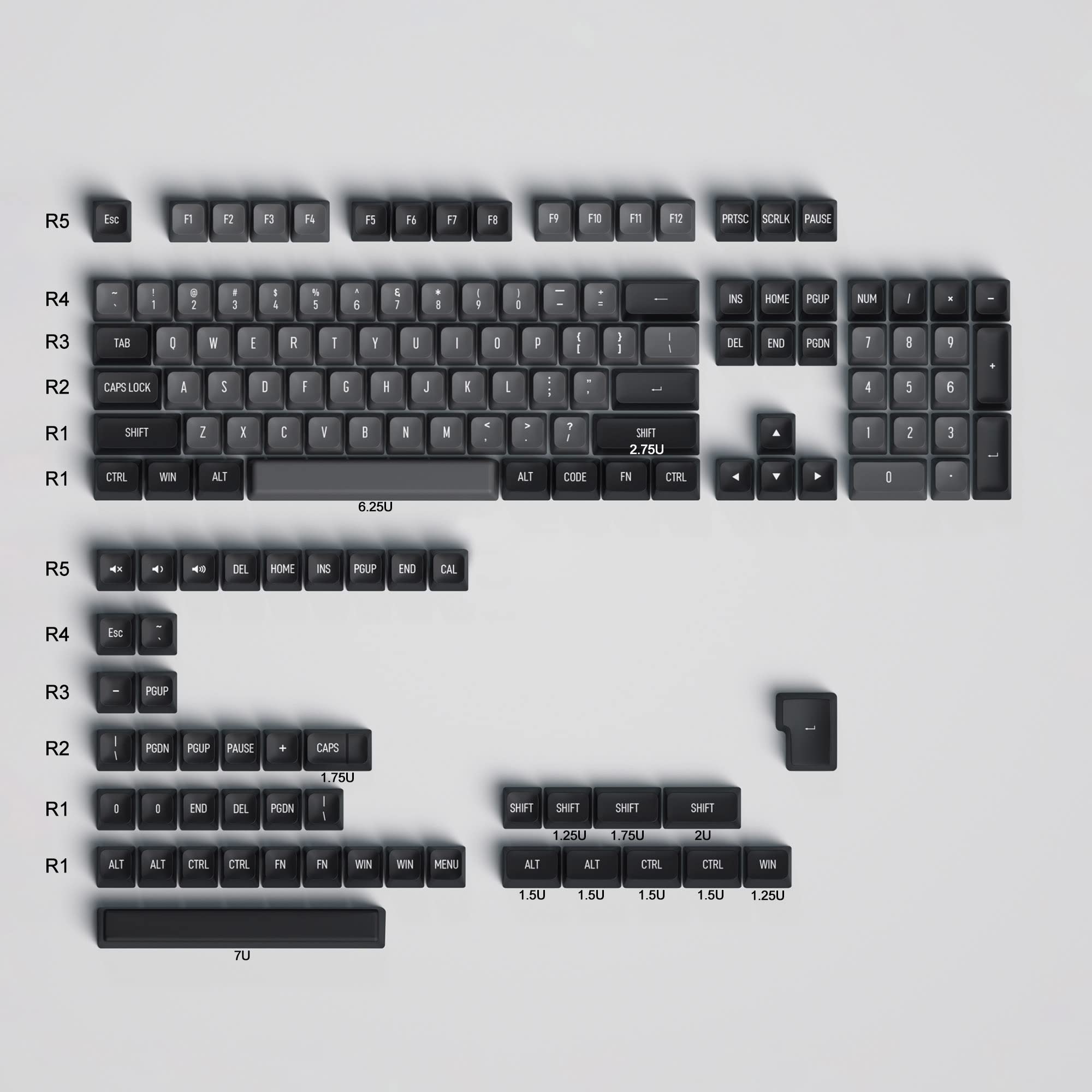 mintcaps Black Grey Keycaps Set 150 Keys MSA Profile Double Shot ISO ...