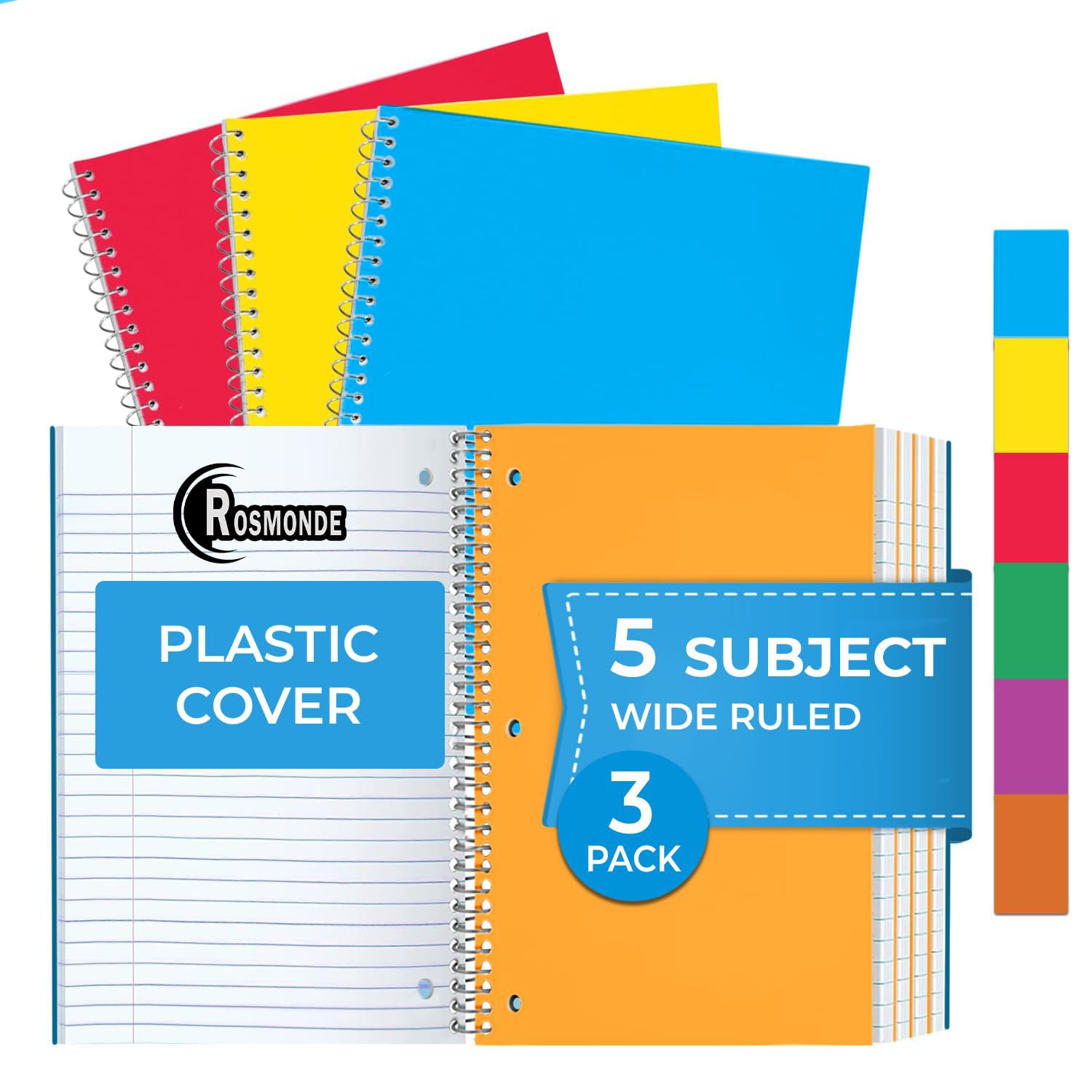 Snapklik.com : Rosmonde 5 Subject Spiral Notebook, 3 Pack, Wide Ruled ...