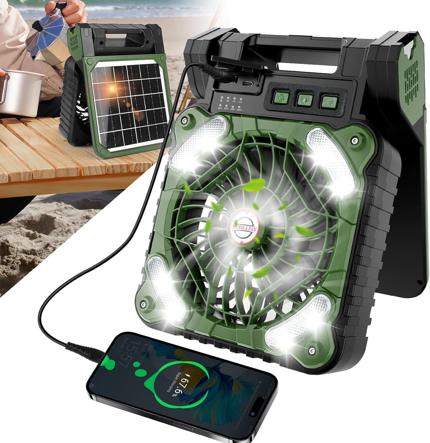 Solar Powered Camping Fan with LED Lantern, 10000mAh Portable ...