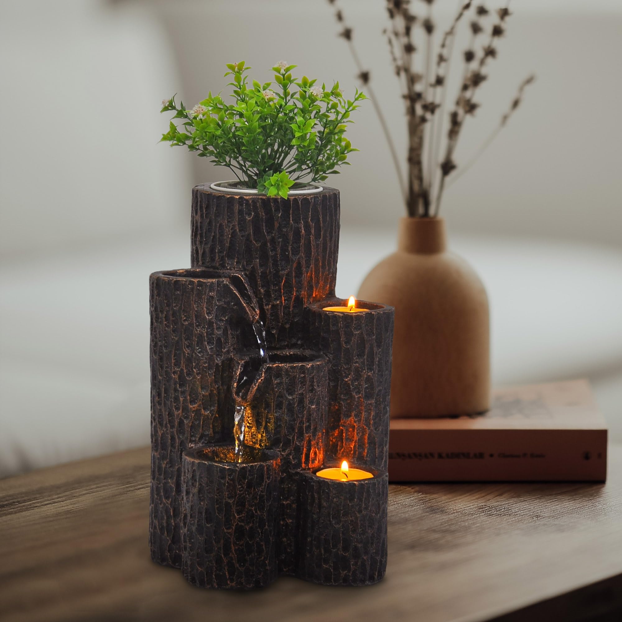 Greyhoo Indoor Water Fountain 3 Tier Column Tabletop Fountain ...