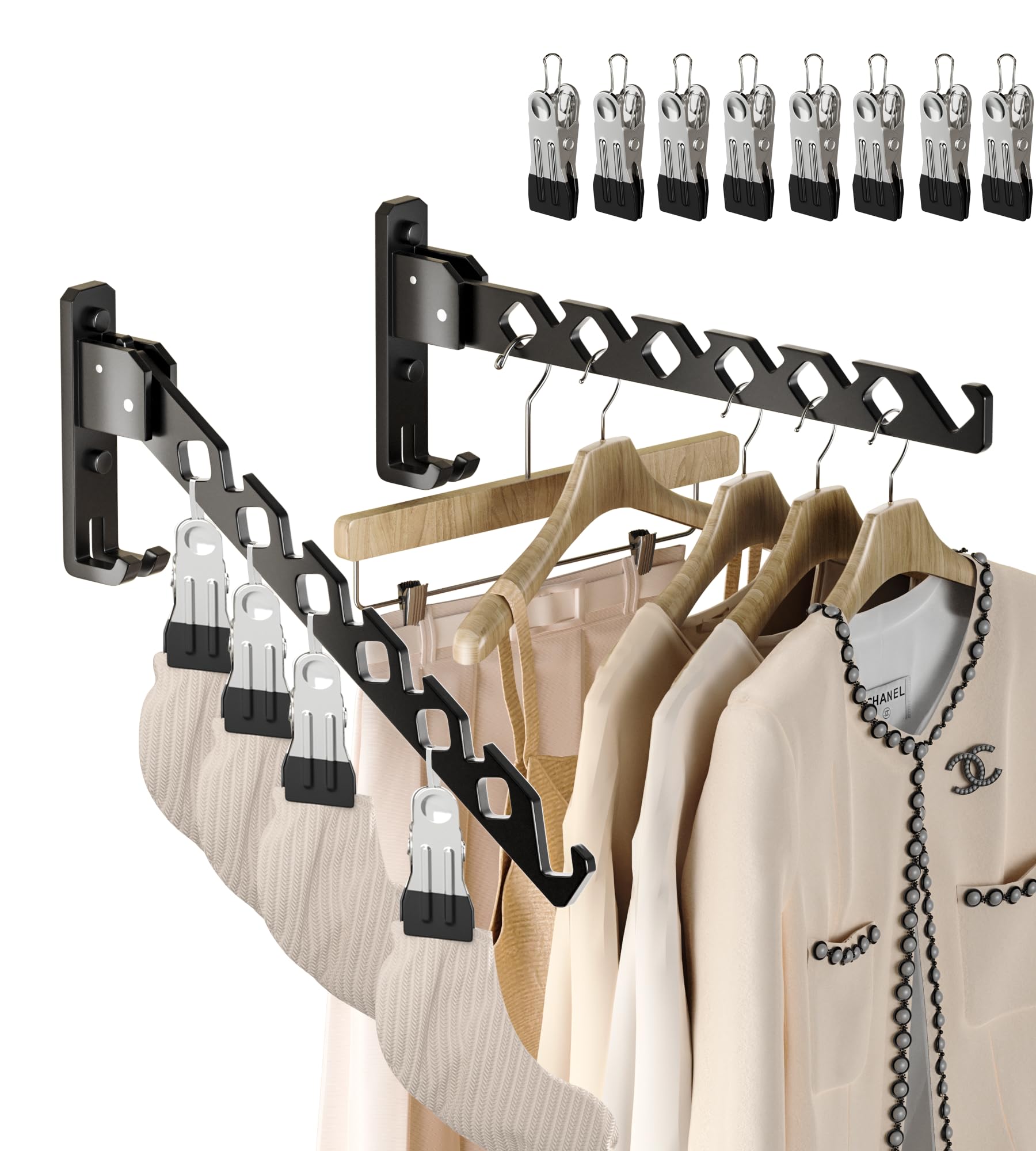 Amazon.com: Wall Mount Coat Hanger Holder Black Clothes Drying ...