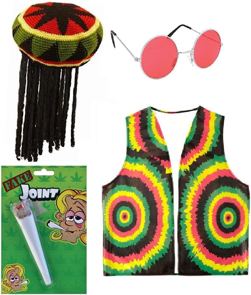 Mega_Jumble® Unisex Reggae Rasta Jamaican Hat w/Wig, Fake Spliff ...