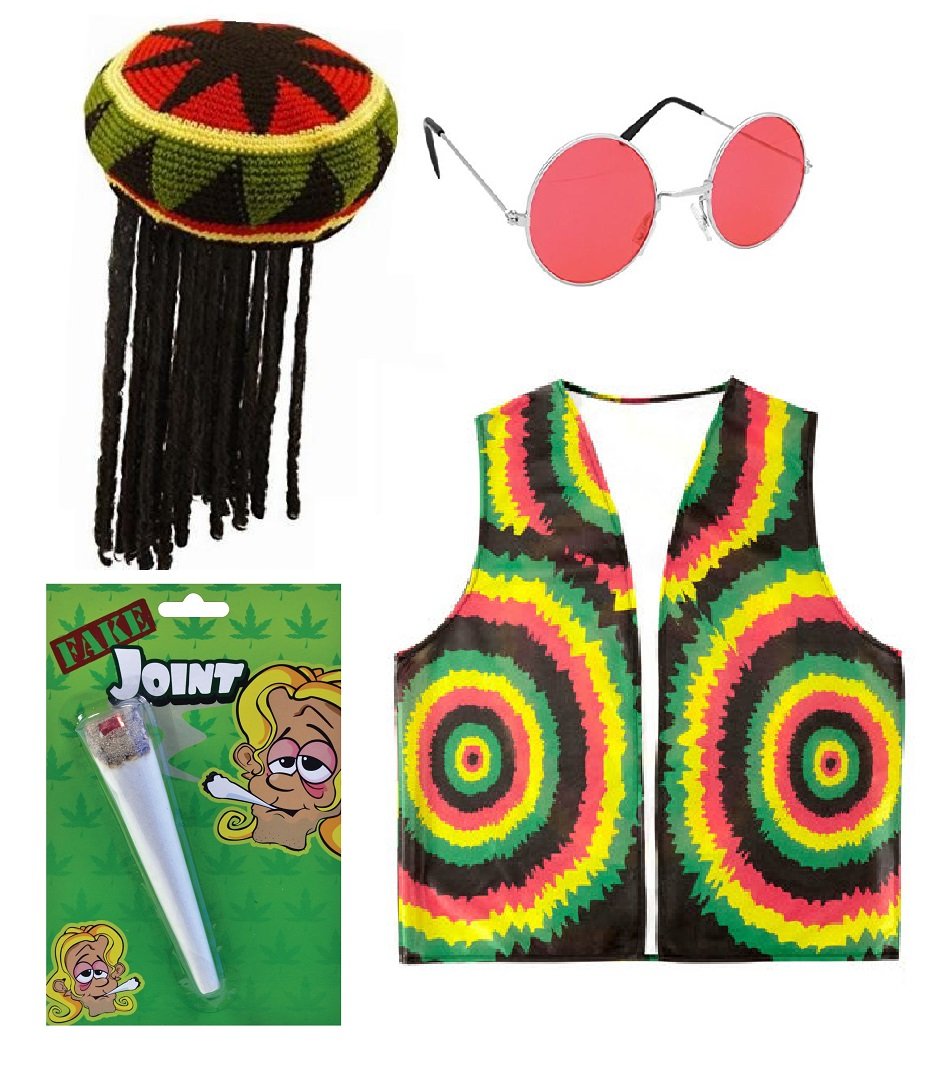 Leather Rasta Hat Rasta Reggae Jamaican Costume Set – Hat, Dreadlock ...