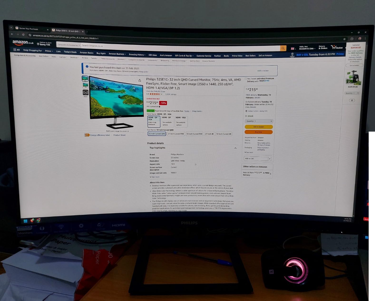 Philips 322E1C - 32 inch FHD Curved Monitor,75Hz, 4ms, VA, AMD FreeSync ...
