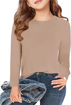 Amazon.com: Kids Girls Long Sleeve T Shirts Solid Color Crew Neck ...
